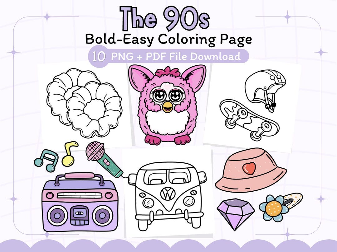 The 90s Coloring Pages,groovy 90s,cute Digital Coloring Book, Printable ...