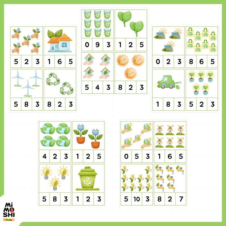 Earth Day Count and Clip Cards Printable, Preschool Math Activity ...