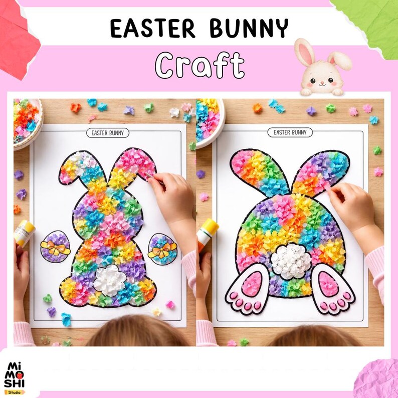 Easter Bunny Craft Printable | Tissue Paper Bunny Art Activity | Kids ...