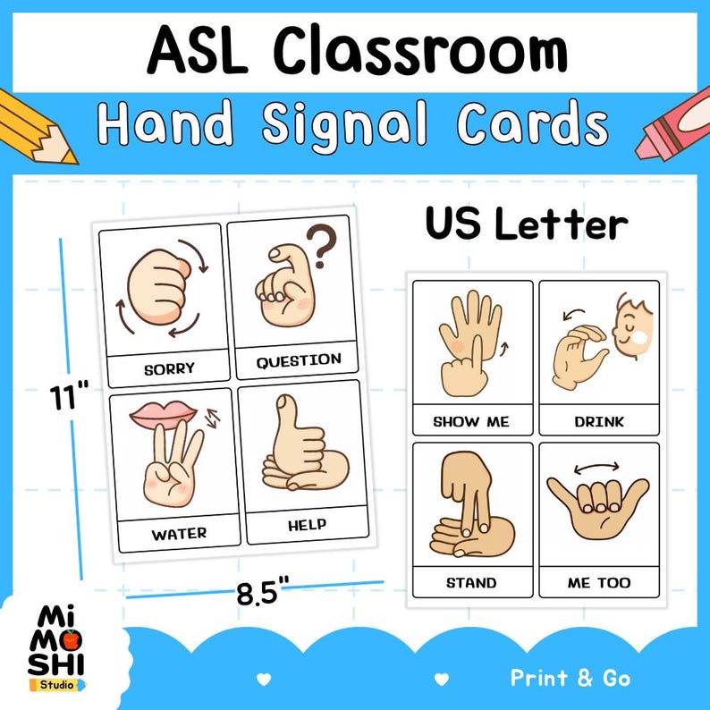 ASL Classroom Hand Signal Cards for Student Communication | Visual Cue ...