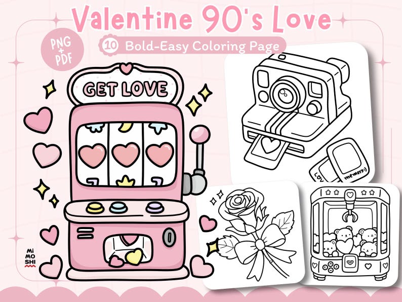 Valentine 90's Love Coloring Pages | Bold and Easy Coloring Book ...