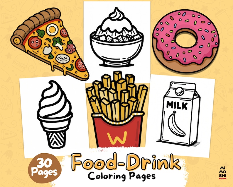 Food & Drink Coloring Pages: 30 Bold, Easy Designs (printable PDF) - Etsy