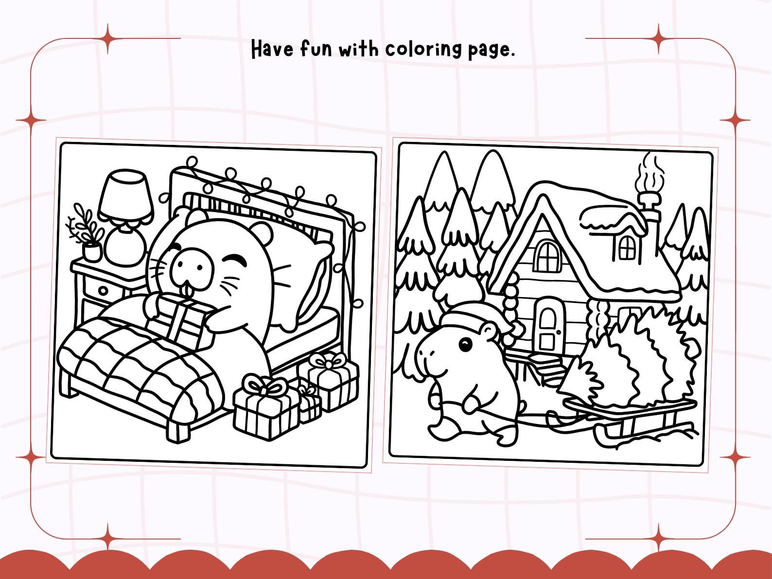 Capybara Christmas Coloring Pages: Bold & Easy (PNG + PDF) - Etsy