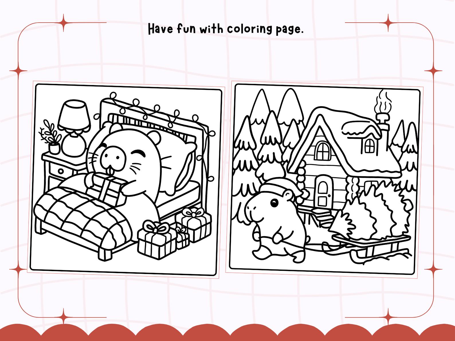 Capybara Christmas Coloring Pages: Bold & Easy (PNG + PDF) - Etsy