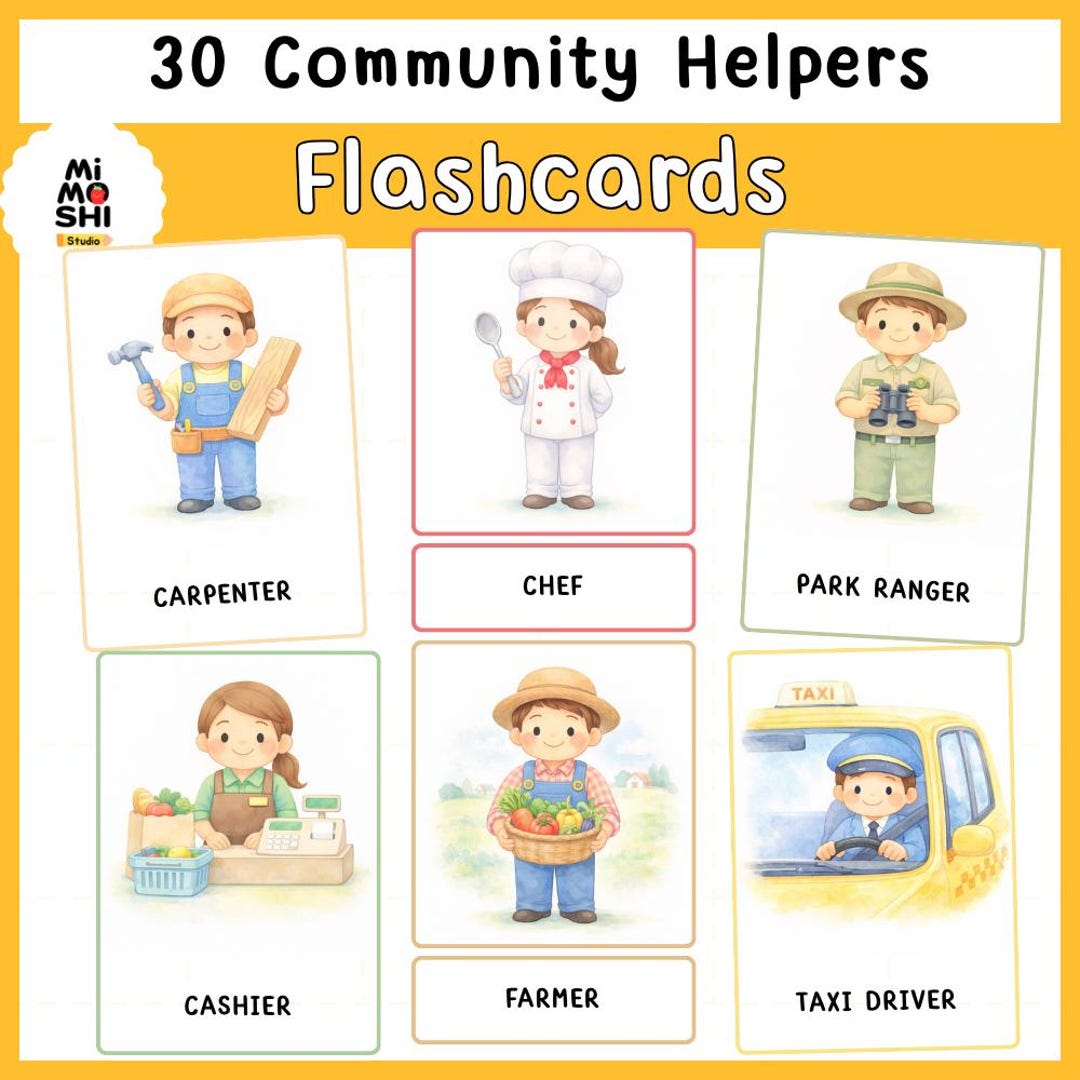 30 Community Helpers Flashcards | Watercolor Clipart | Preschool ...