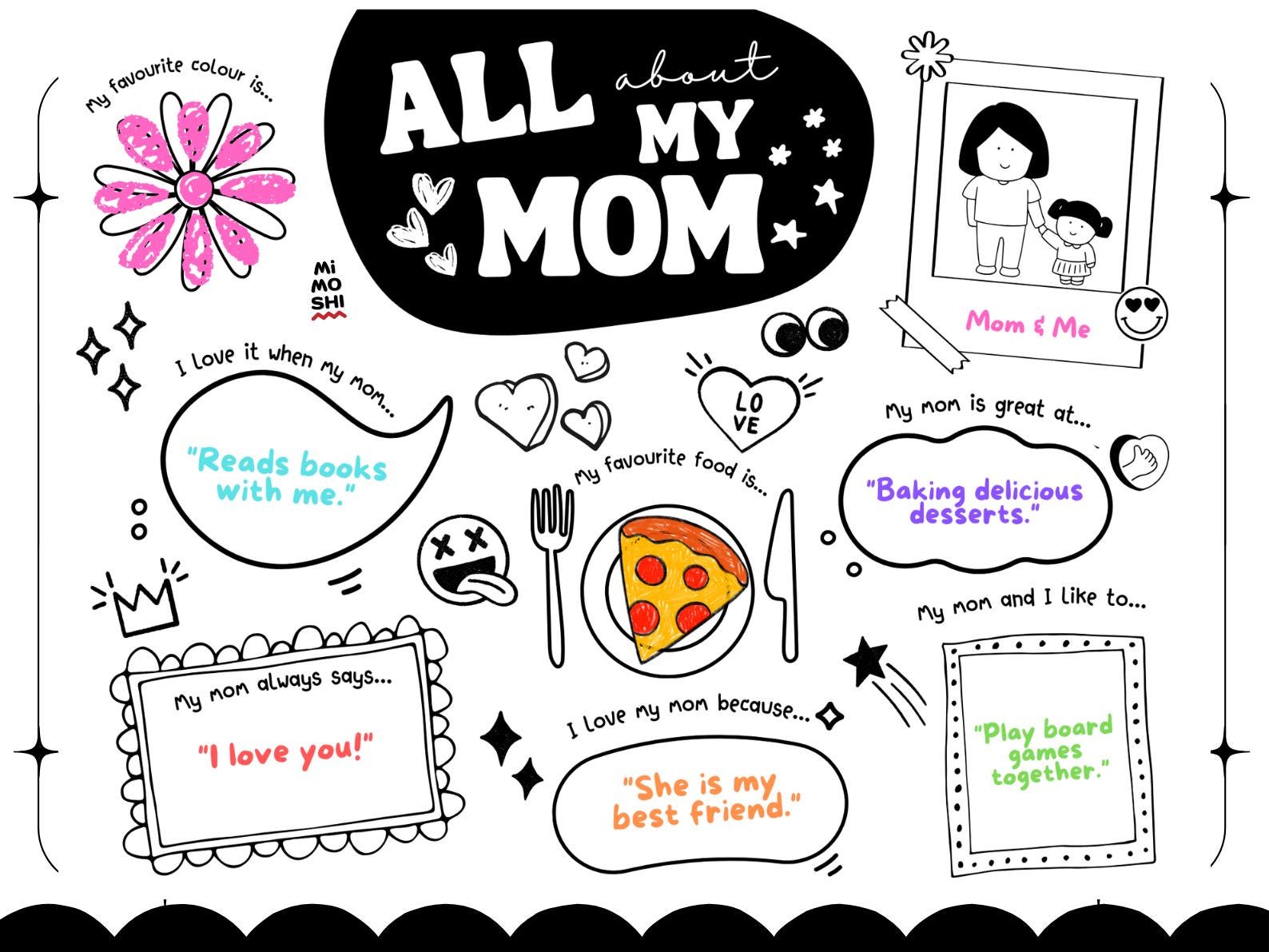 All About My Mom Coloring Pages, DIY Mother's Day Gift From Kids ...