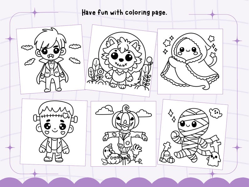 Kawaii Halloween Coloring Pages: Bold & Easy, Spooky Characters (PNG ...