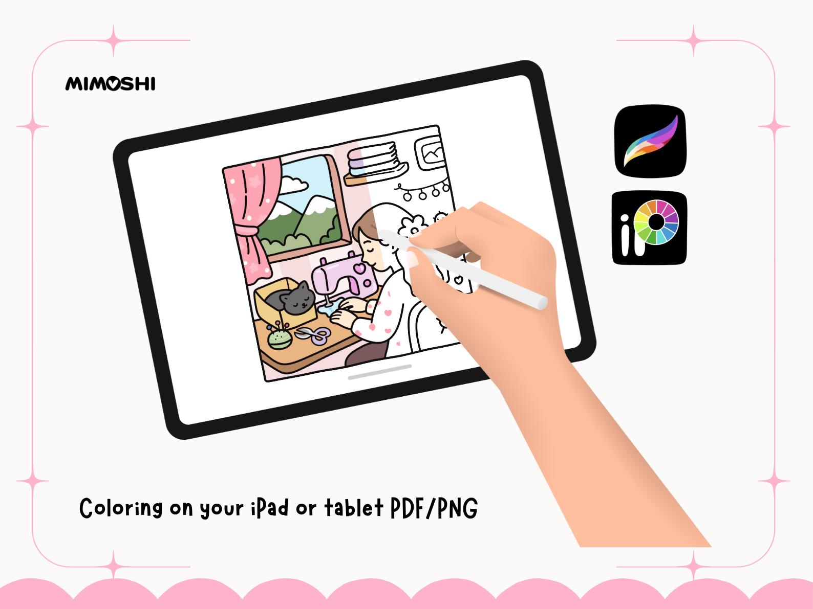 Cat and Girl Coloring Pages: Hand-drawn Lazy Day Scene (PNG+PDF ...