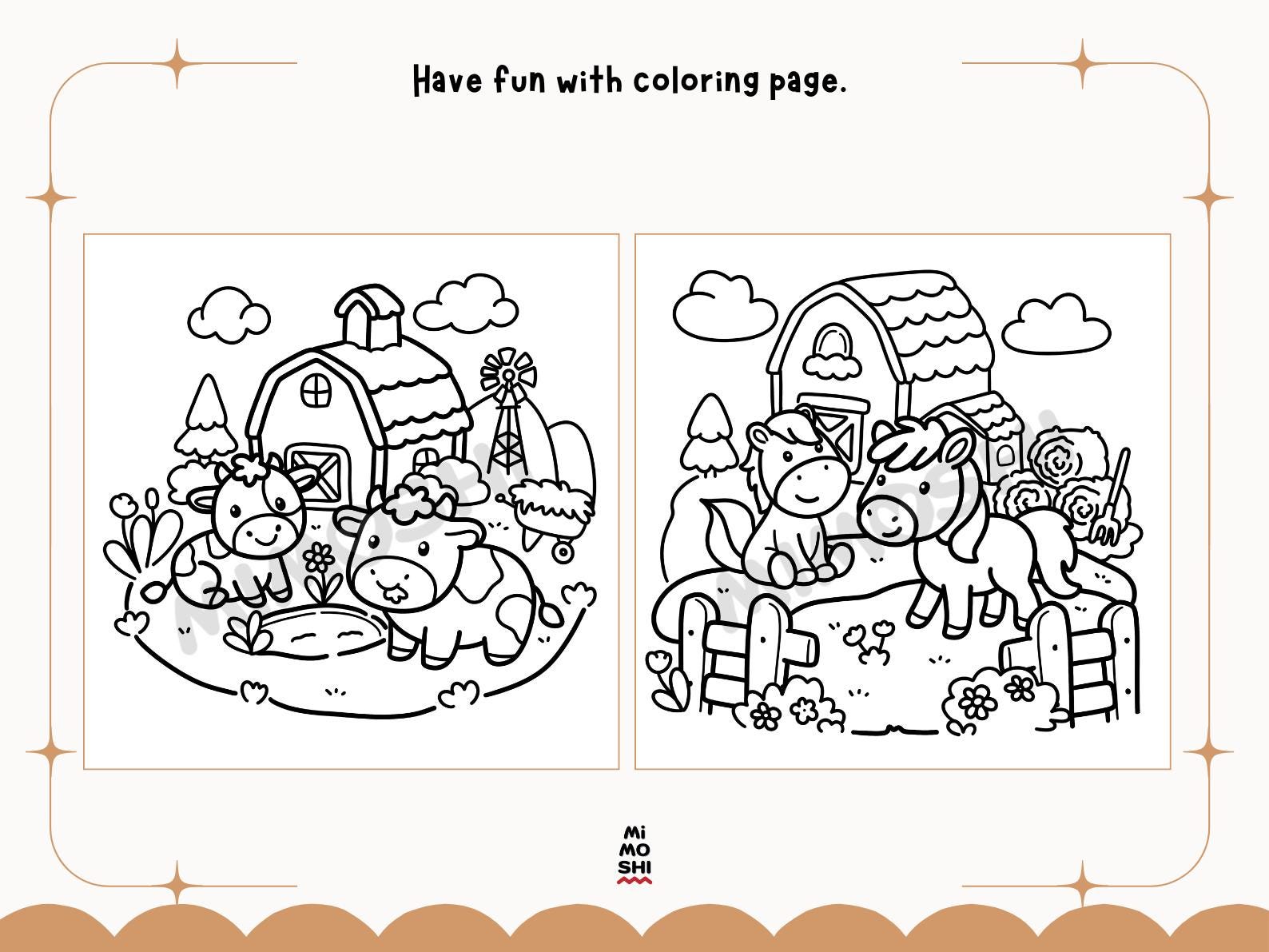 Comfy Farm Coloring Pages | Bold and Easy ,cozy Farm ,cute Farm Animals ...