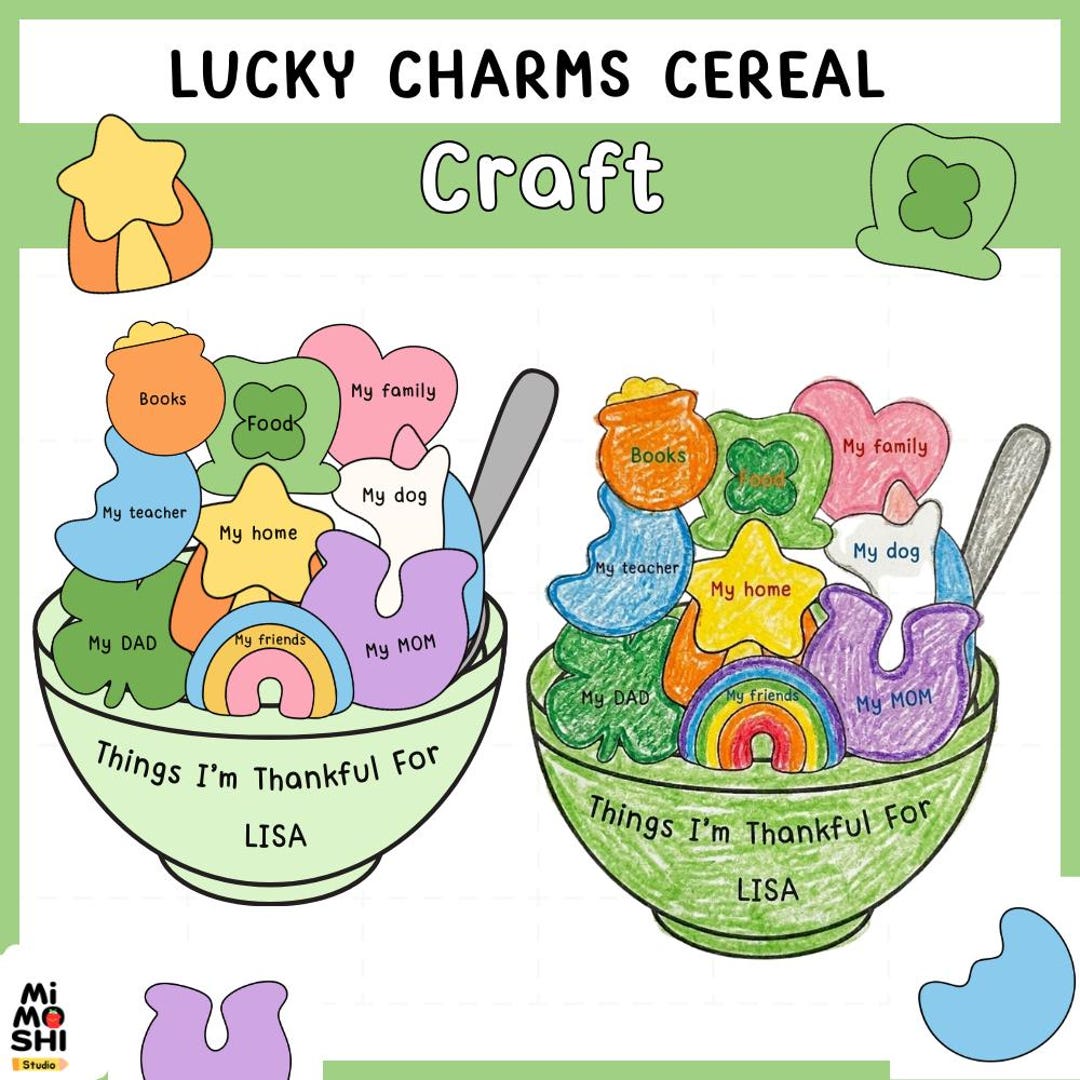 Lucky Charms Cereal Craft | Gratitude Writing Activity (color, B-W ...