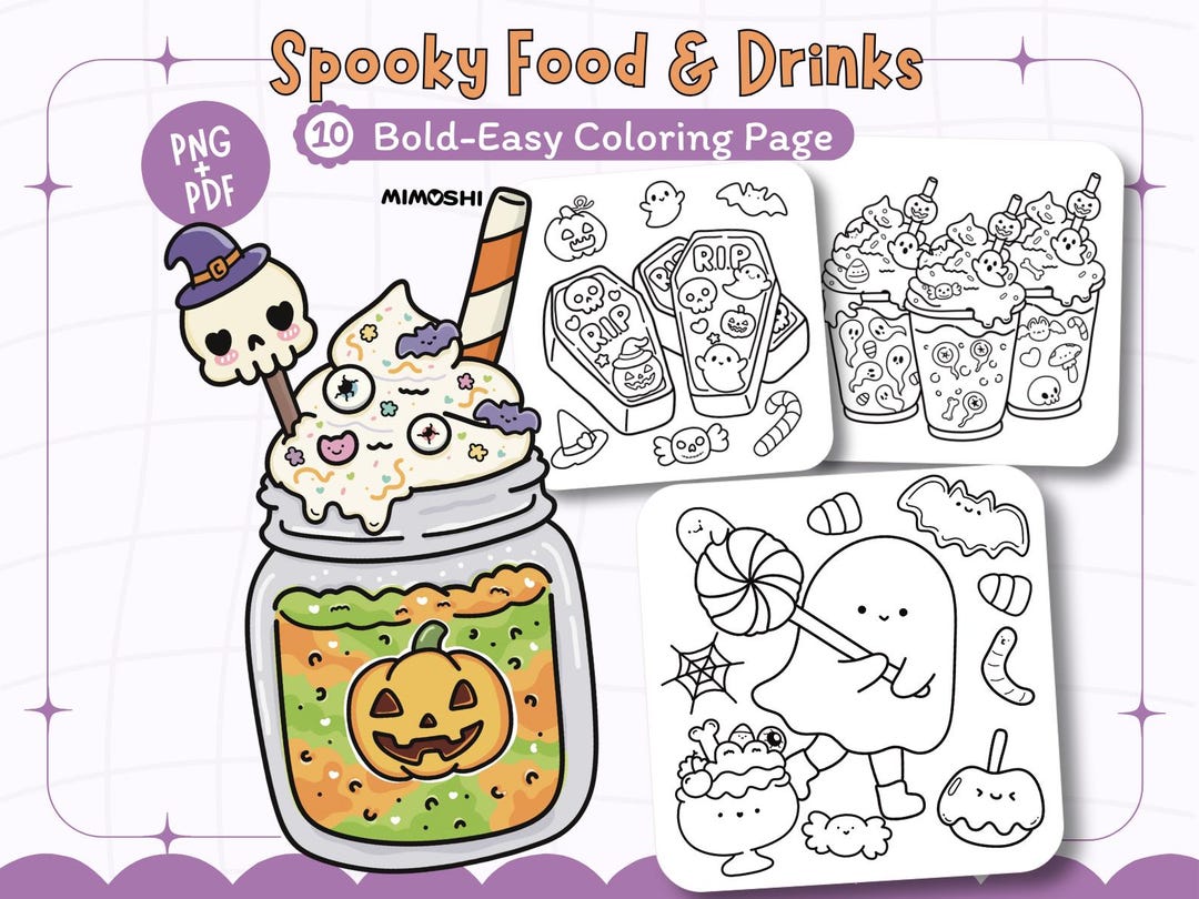 Spooky Food Drinks Coloring Pages |cute and Creepy Halloween Treats ...
