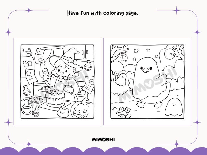 Spooky Hygge Halloween Coloring Pages: Ghosts, Witches (PDF + PNG) - Etsy
