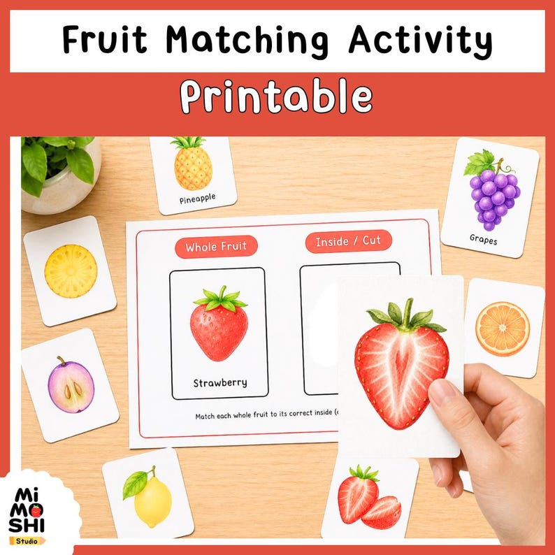 Fruit Matching Activity Printable, Montessori Fruit Flashcards, Whole ...