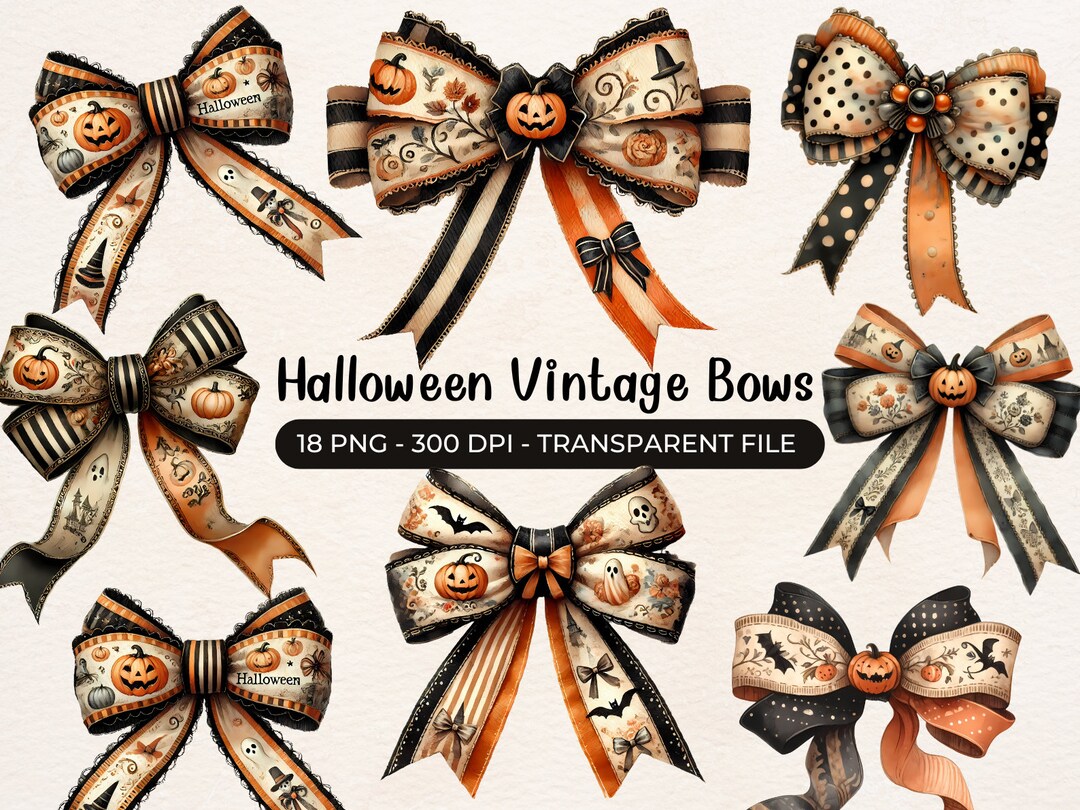 Halloween Vintage Bows PNG Clipart, Coquette Bows Bundle, Ribbon ...