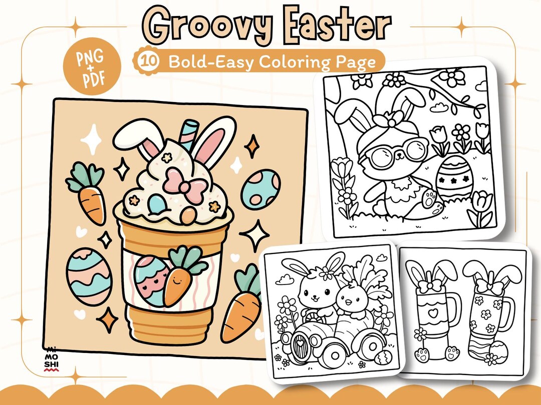 Groovy Easter Coloring Pages: Retro Spring Designs (PNG + PDF) - Etsy
