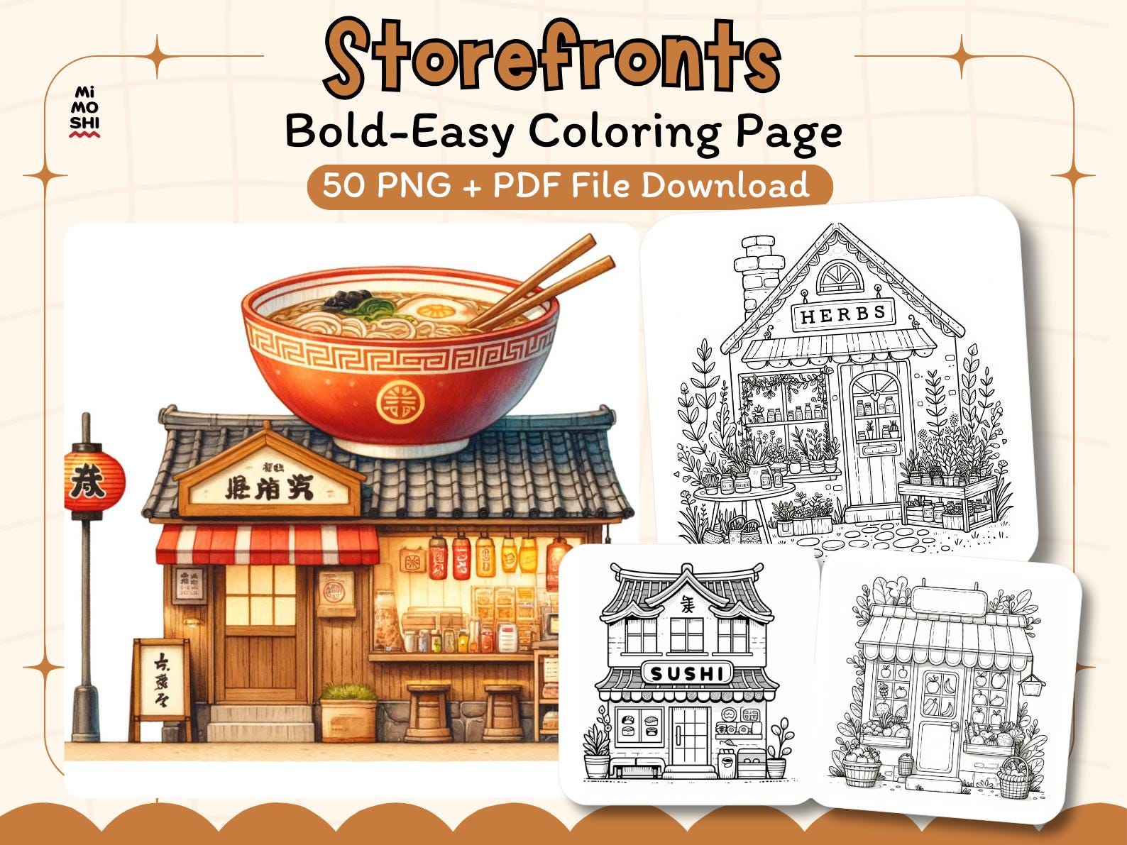 Storefronts Coloring Pages, Easy to Color,for Adults & Kids , Printable ...