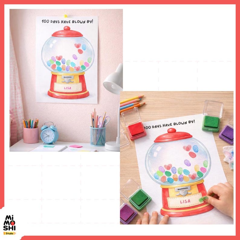 100 Days Have Blown by Craft Printable | Gumball Machine Fingerprint ...