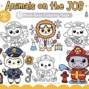 Animals on the Job Coloring Pages: Bold & Easy (PNG + PDF) - Etsy