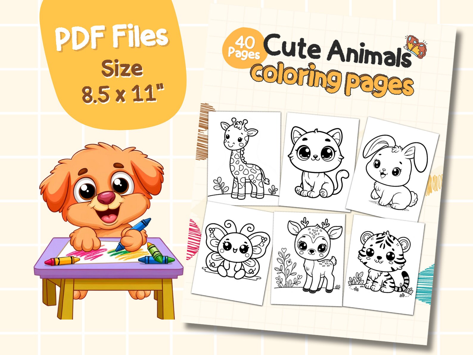 Cute Animals Coloring Book Pages for Kids Coloring Pages, Easy to Color ...