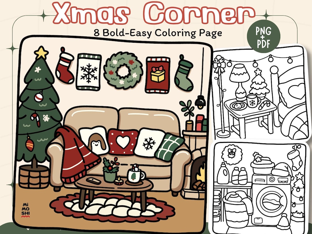 Christmas Coloring Pages: Cozy Corner Scenes (PNG + PDF) - Etsy