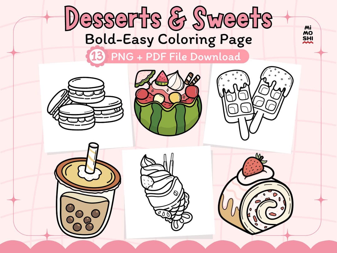 Desserts & Sweets Coloring Pages | Bold and Easy Coloring Book | Png ...