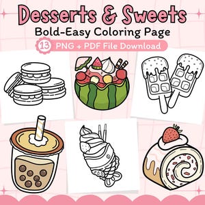 Desserts & Sweets Coloring Pages | Bold and Easy Coloring Book | Png ...