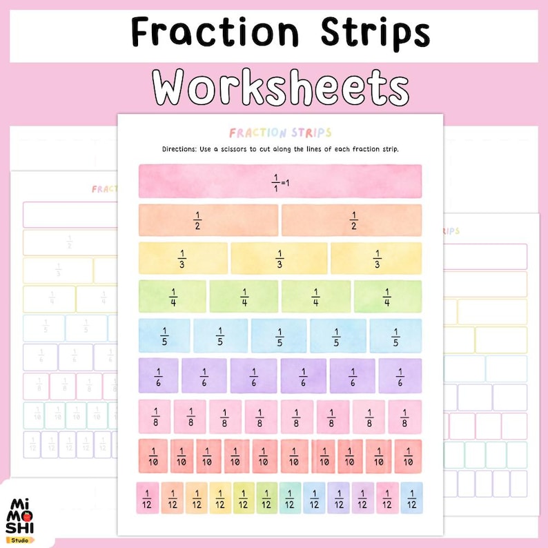 Fraction Strips Worksheets Printable, Fraction Bars Cut and Paste ...