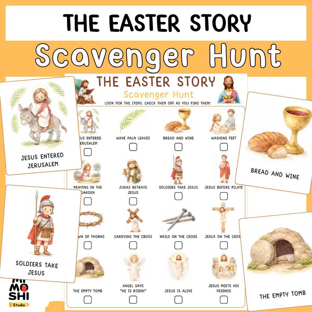 The Easter Story Scavenger Hunt Printable, Christian Easter Activity ...