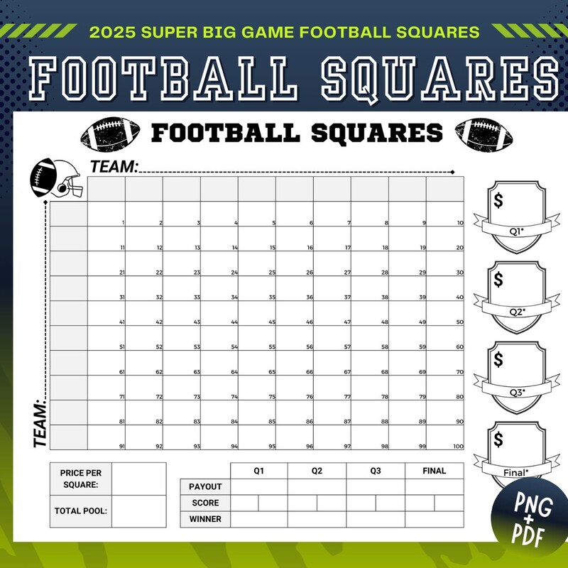 Super Bowl Squares100 - Etsy