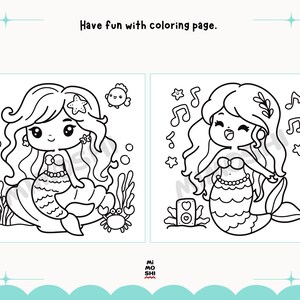 Cute Mermaid Coloring Pages | Printable Under the Sea Art Kawaii Ocean ...