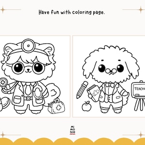 Animals on the Job Coloring Pages: Bold & Easy (PNG + PDF) - Etsy