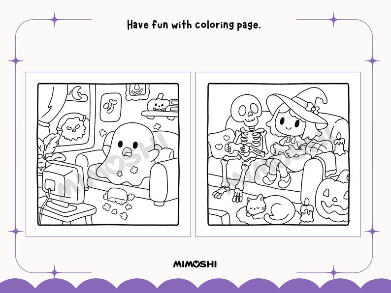 Spooky Hygge Halloween Coloring Pages: Ghosts, Witches (PDF + PNG) - Etsy