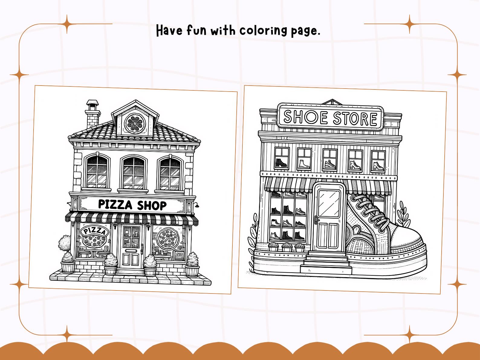 Storefronts Coloring Pages, Easy to Color,for Adults & Kids , Printable ...