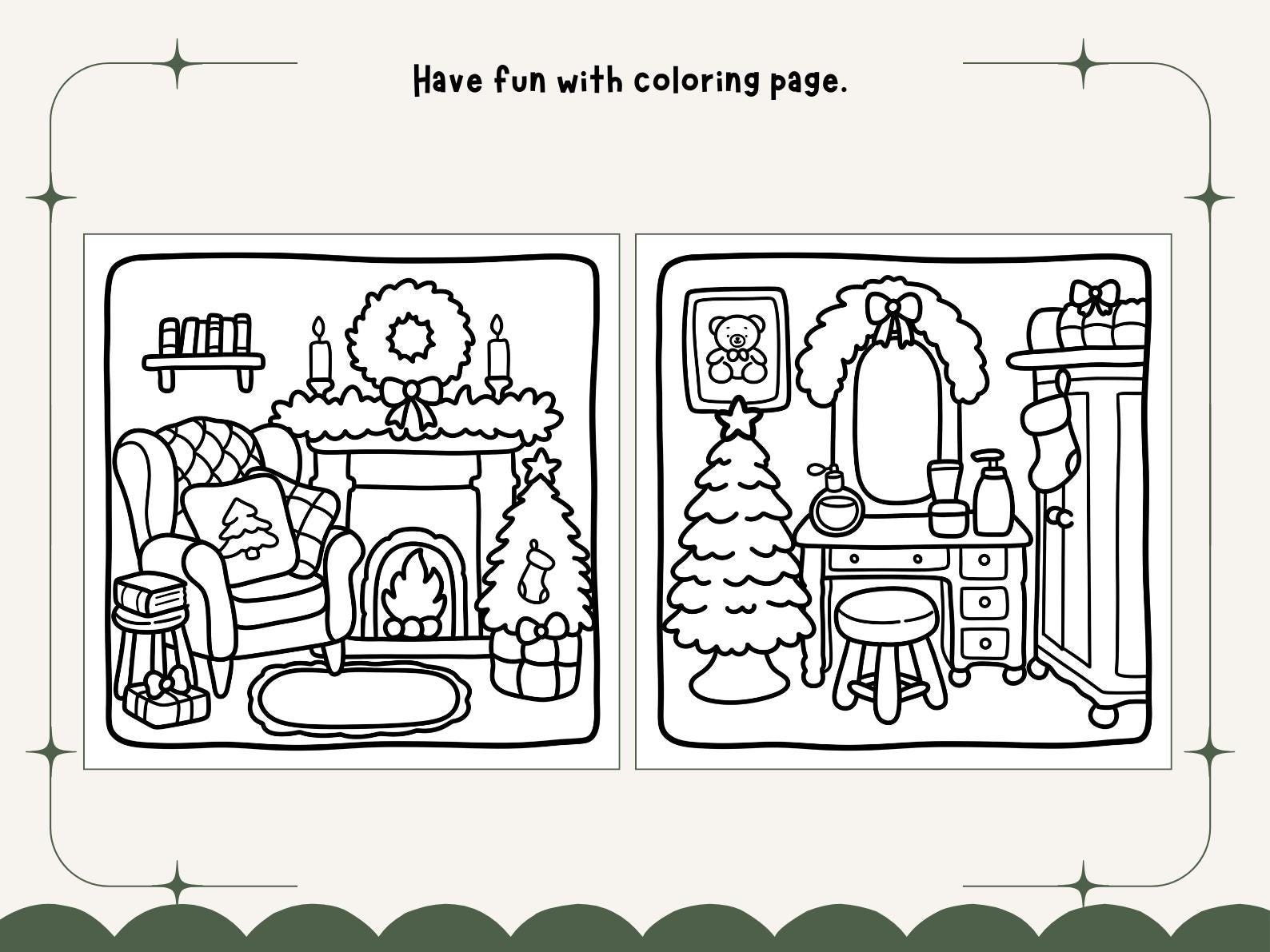 Christmas Coloring Pages: Cozy Corner Scenes (PNG + PDF) - Etsy
