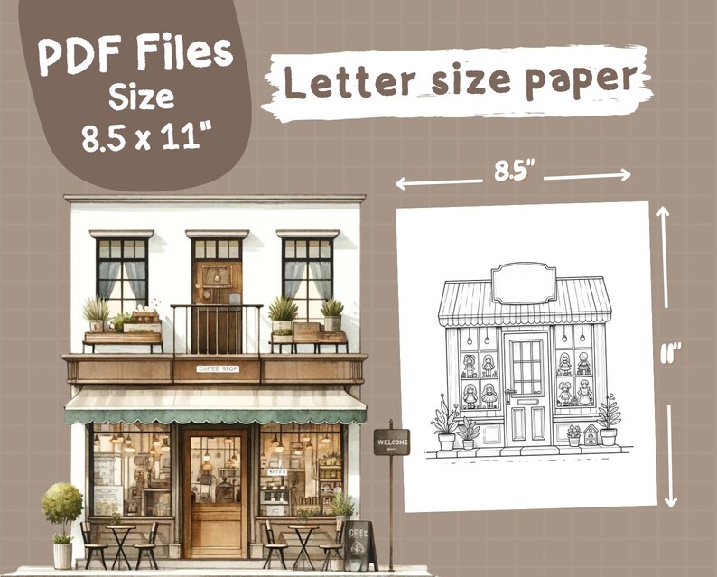 Storefronts Coloring Pages, Easy to Color,for Adults & Kids , Printable ...