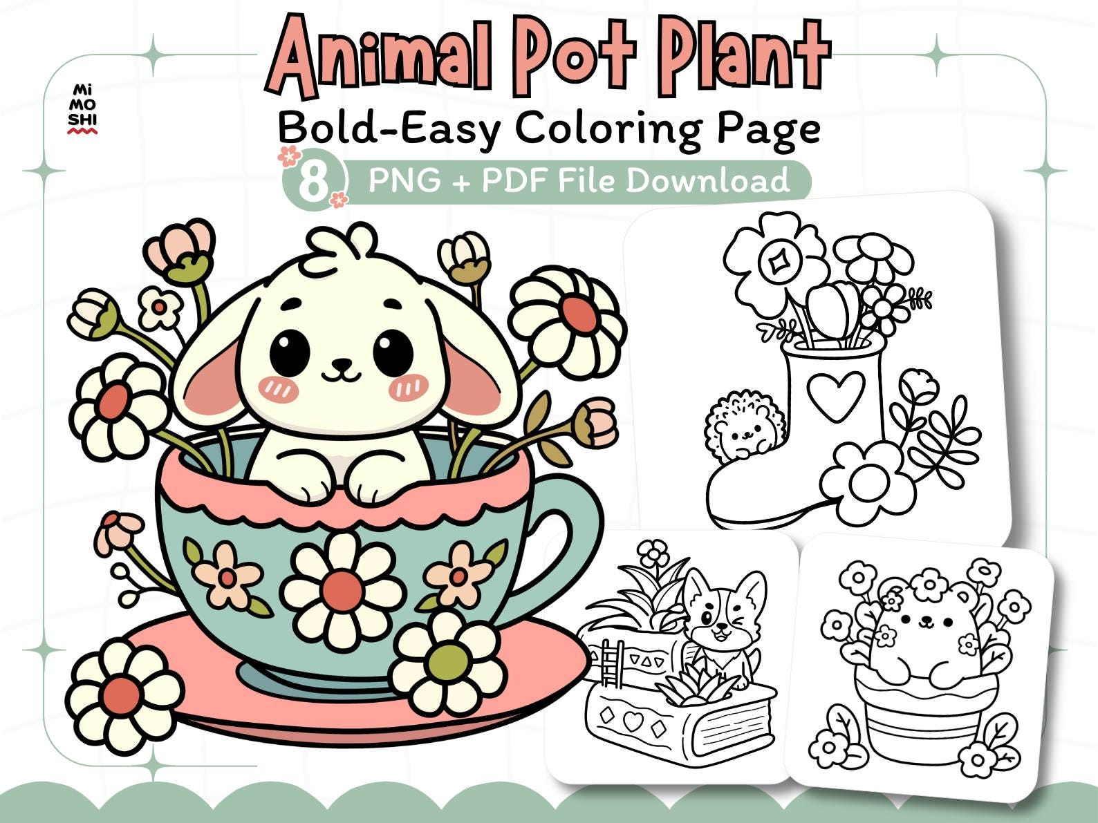 Cute Animal Pot Plant Coloring Pages | Bold and Easy Coloring Book ...