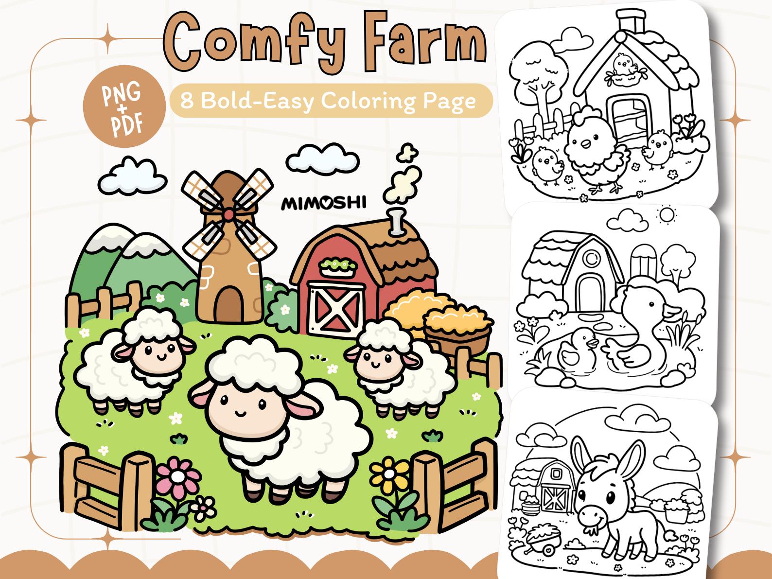 Farm Animals Coloring Pages: Bold and Easy (PNG + PDF) - Etsy