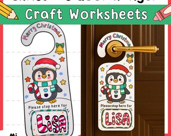 Christmas Printable Coloring Door Hanger Craft, Printable Holiday ...