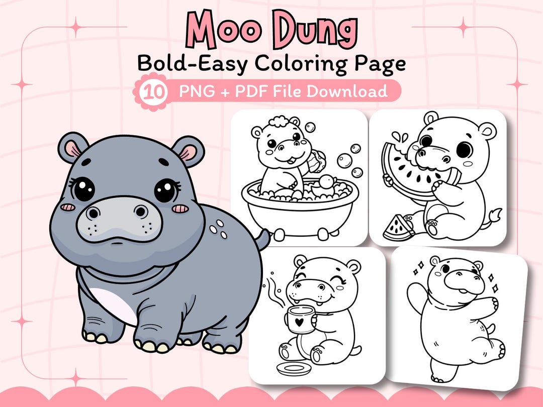 Moo Deng Coloring Pages | Bold and Easy Coloring Book ,hippo | Png ...