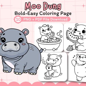Moo Deng Coloring Pages | Bold and Easy Coloring Book ,hippo | Png ...