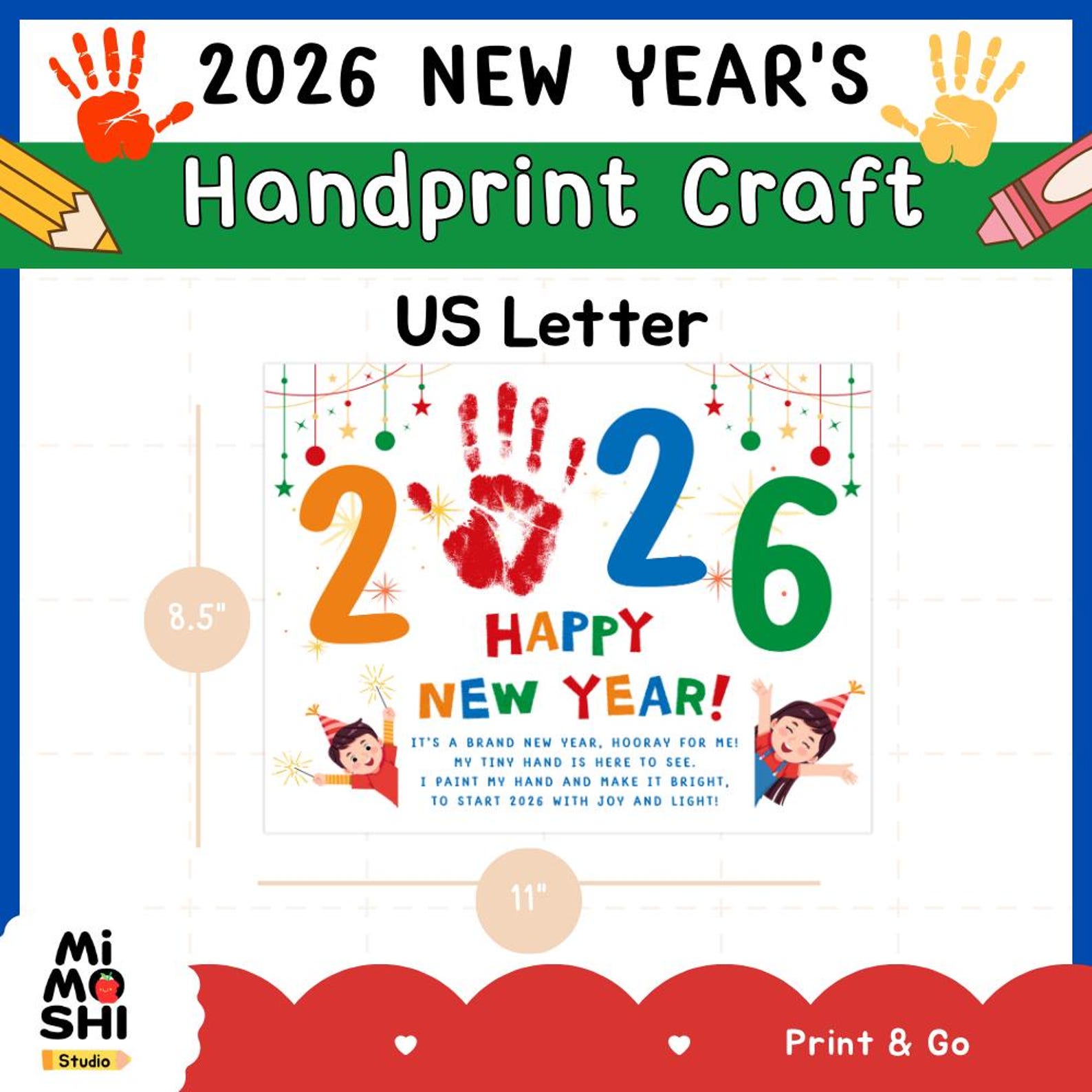 2026 New Year’s Handprint Craft Printable Keepsake Art for Toddlers ...