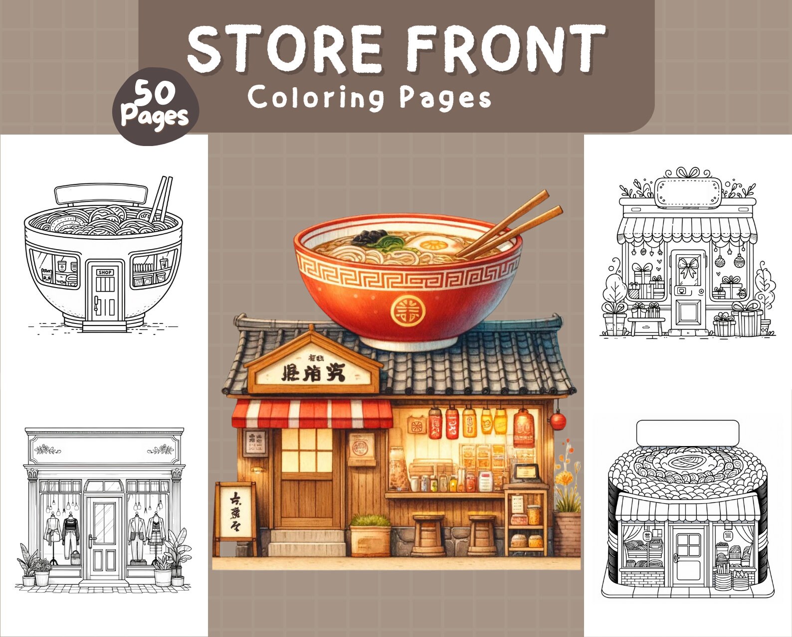 Storefronts Coloring Pages, Easy to Color,for Adults & Kids , Printable ...