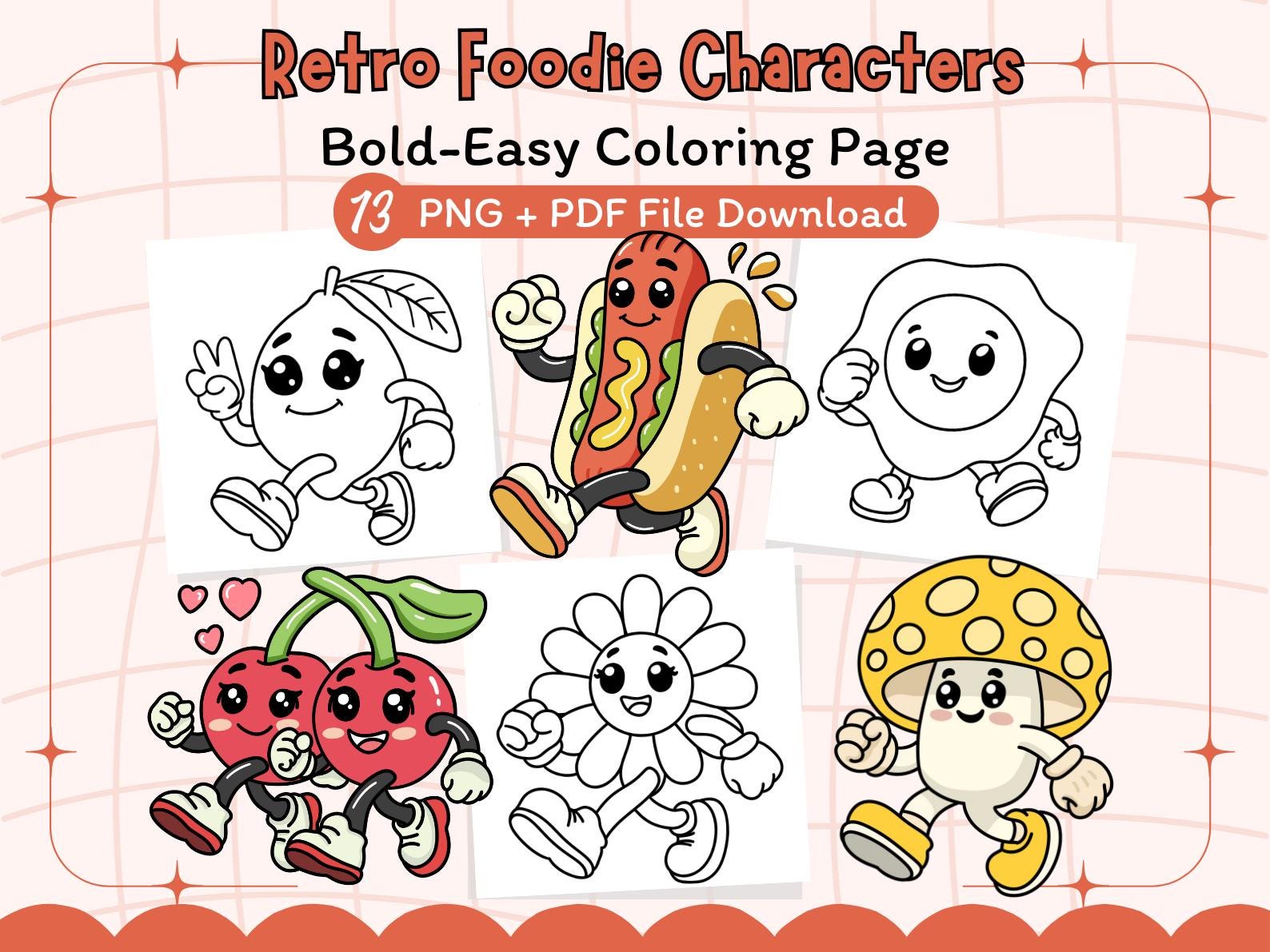 Retro Foodie Characters Coloring Pages | Bold and Easy Coloring Book ...
