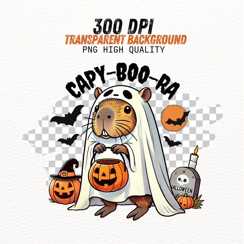 Capybara Halloween Ghost PNG ,cute Capybara Sublimation, Spooky ...