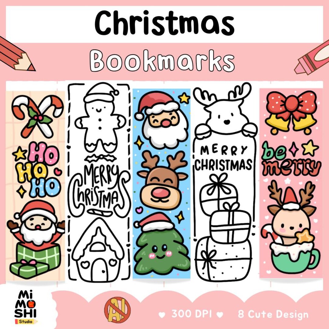 Christmas Coloring Bookmarks: 8 Festive Holiday Designs (digital ...