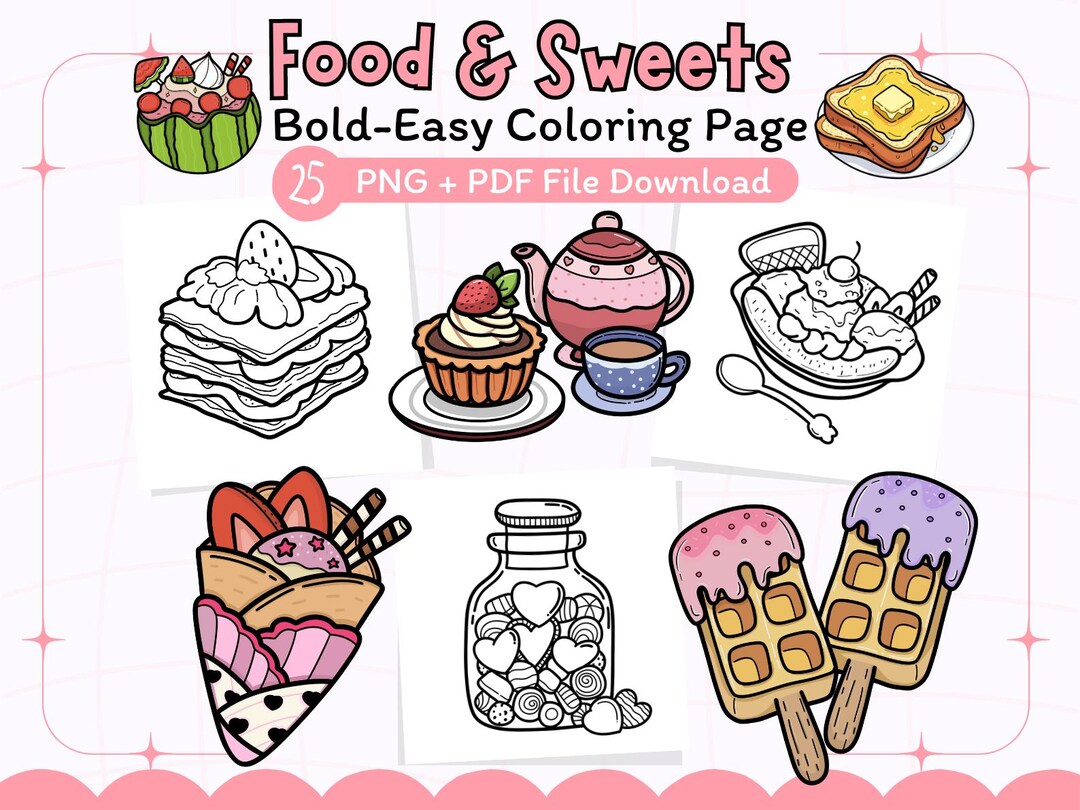 Food & Sweets : Relaxation , Coloring Pages Bold and Easy Coloring Book ...