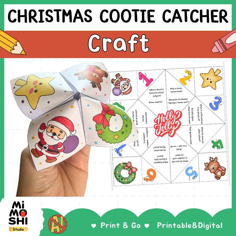 Christmas Cootie Catcher Craft | Printable Holiday Joke Fortune Teller ...