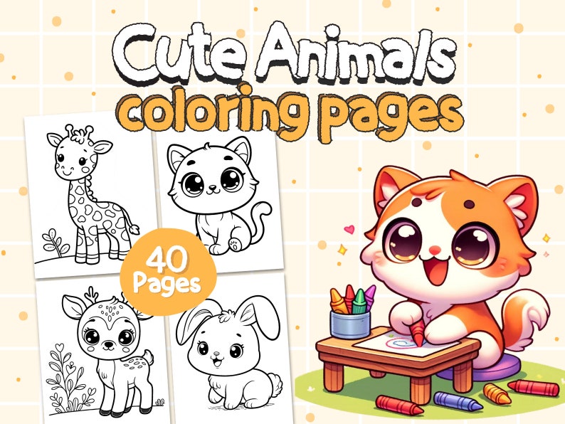 Cute Animals Coloring Book Pages for Kids Coloring Pages, Easy to Color ...