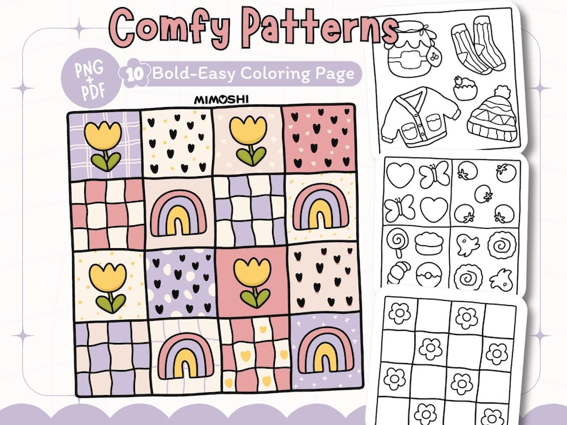 Cute Pattern Coloring Pages | Rainbows, Tulips (PNG+PDF) - Etsy