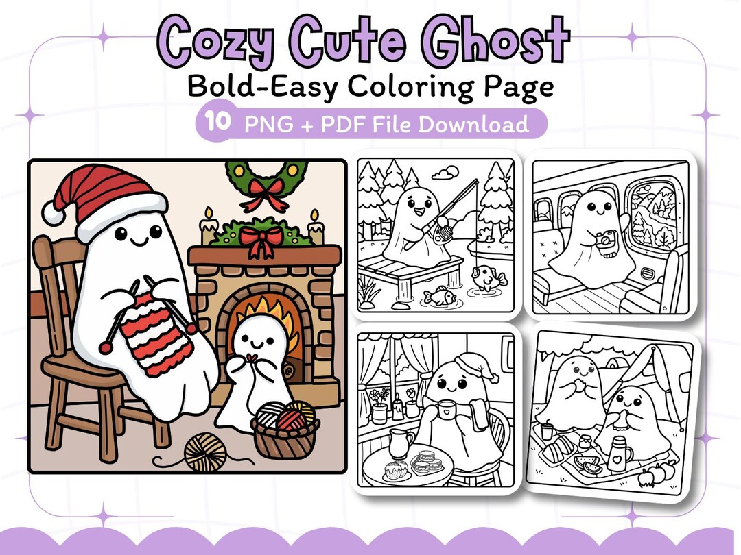Cozy Cute Ghost Halloween Coloring Pages PNG , Spooky ,cute and Creepy ...